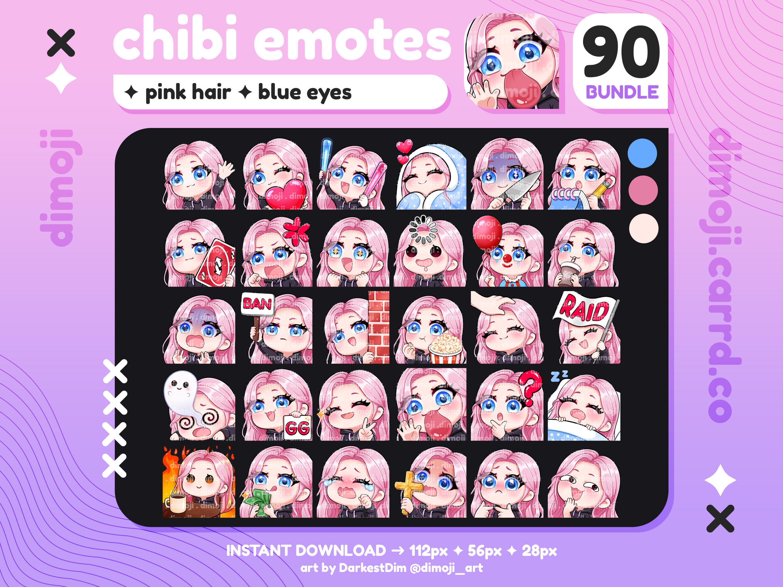 X90 Chibi Emotes MEGA PACK/BUNDLE Pink Hair/blue Eyes Twitch/discord ...