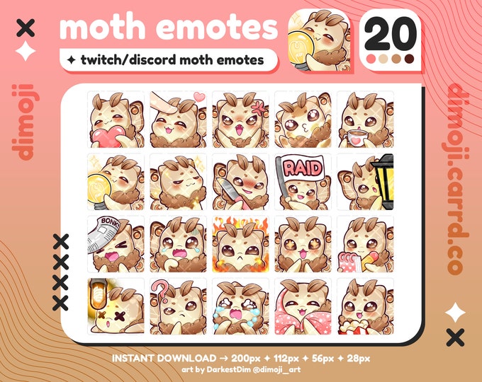 Cute Moth Emotes X20 | Emotes Pack | Twitch/discord/youtube/streaming ...