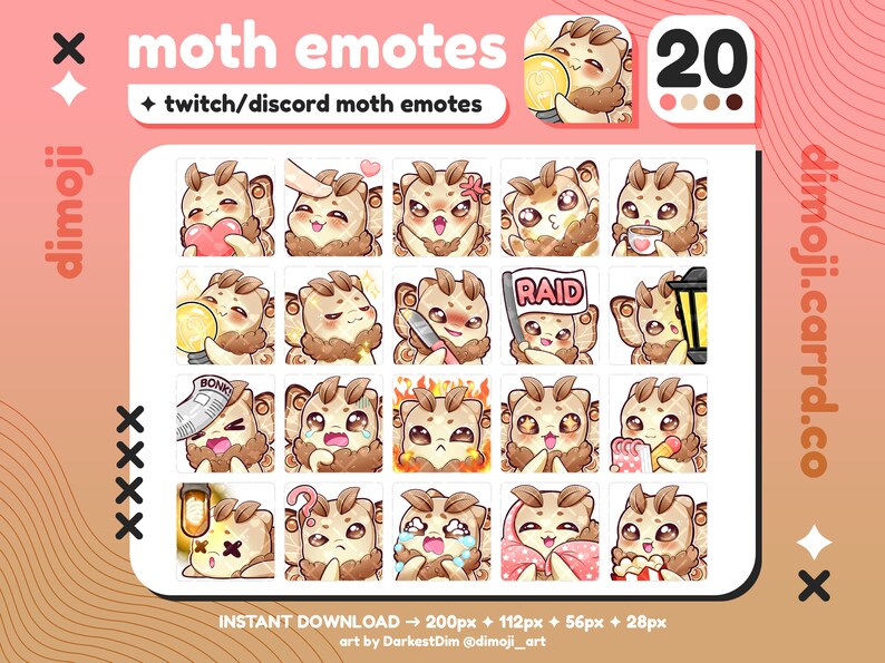 Cute Moth Emotes X20 | Emotes Pack | Twitch/discord/youtube/streaming ...