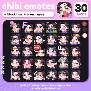 X30 Chibi Emotes | EMOTE BUNDLE 3/3 | Black Hair/brown Eyes | Twitch ...
