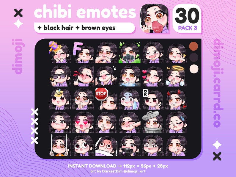X30 Chibi Emotes | EMOTE BUNDLE 3/3 | Black Hair/brown Eyes | Twitch ...