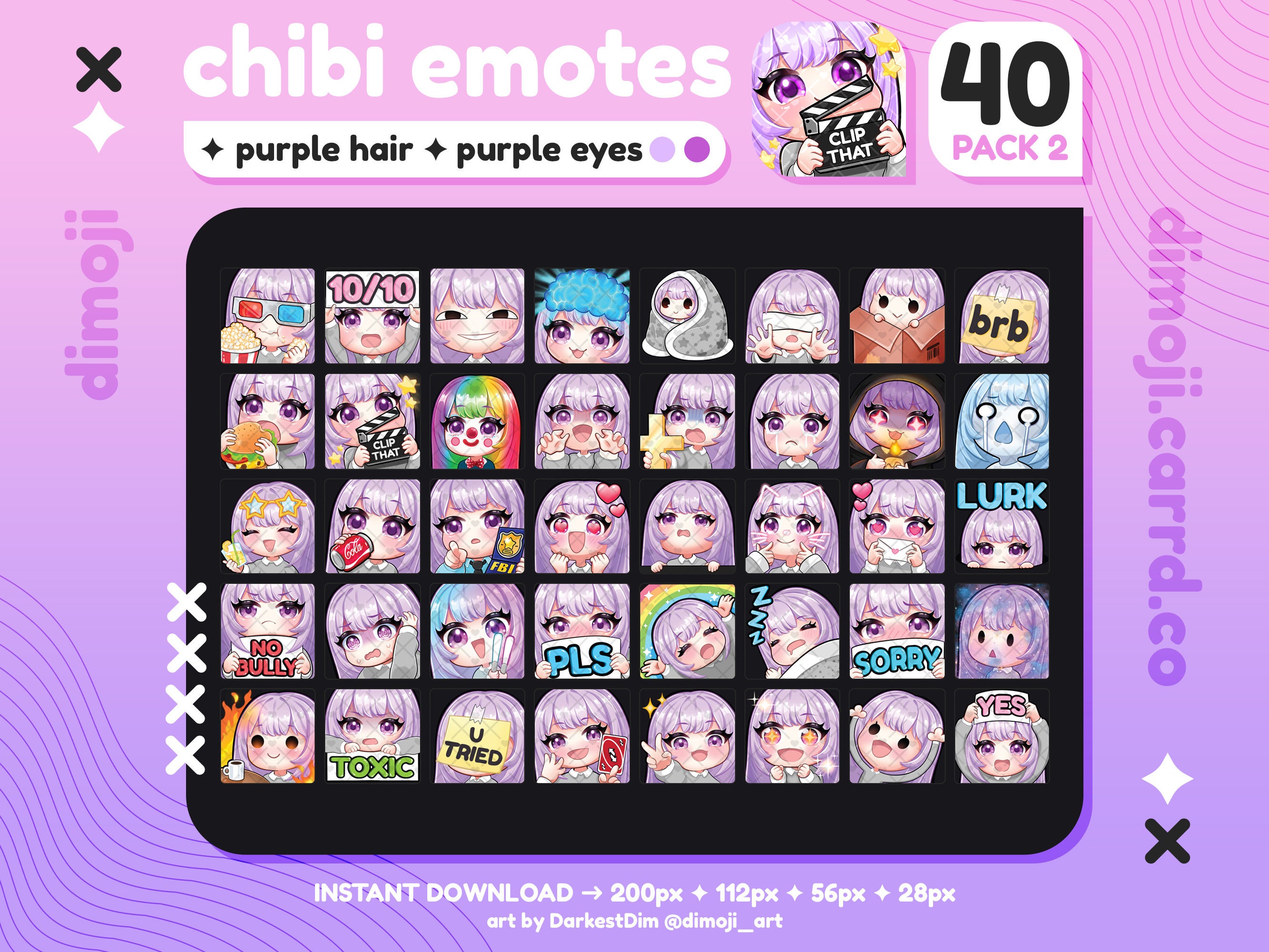 P2U Cute Chibi Purple Hair/purple Eyes Emote PACK 2 X40 | Emotes BUNDLE ...