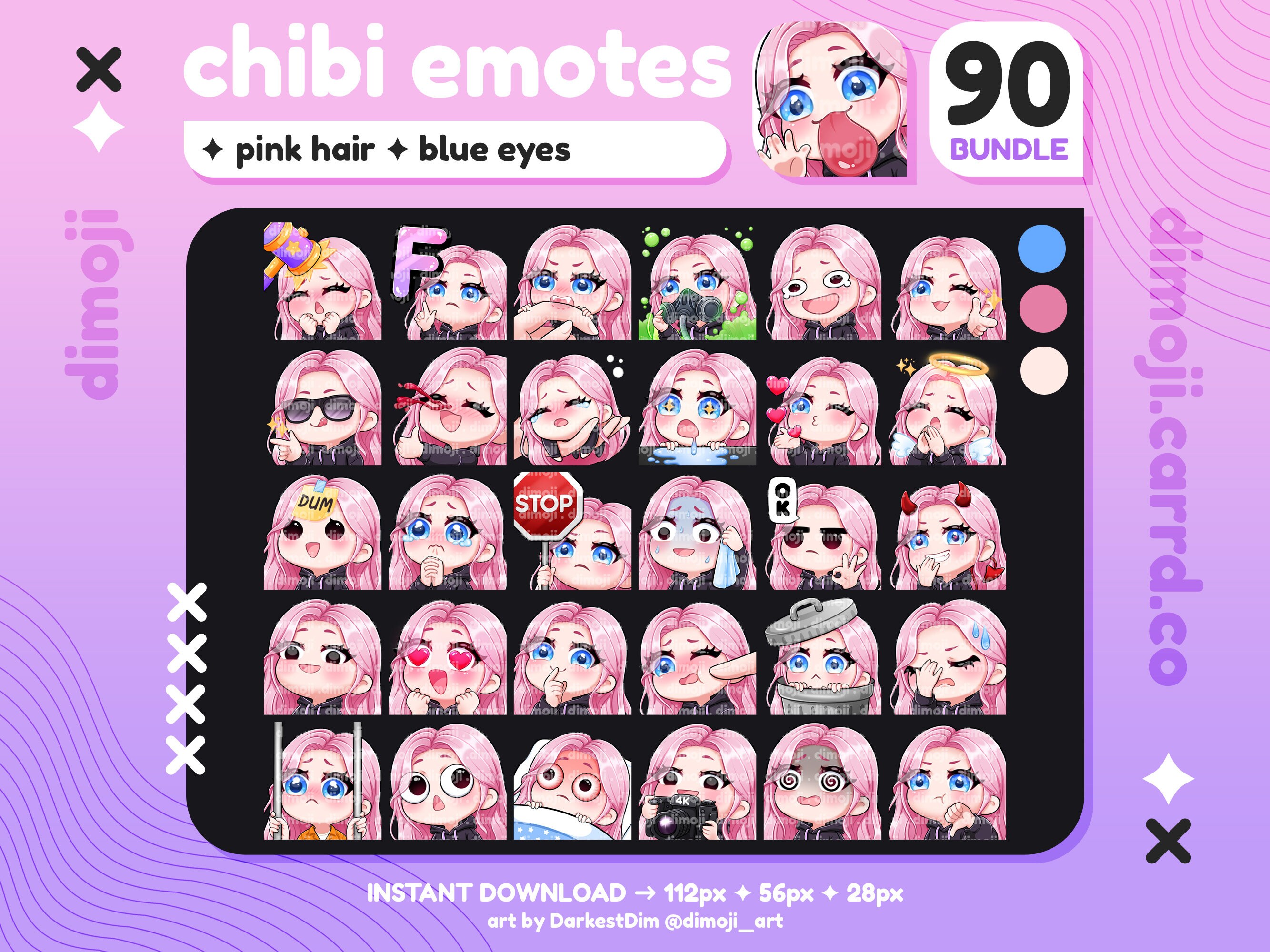X90 Chibi Emotes MEGA PACK/BUNDLE Pink Hair/blue Eyes Twitch/discord ...