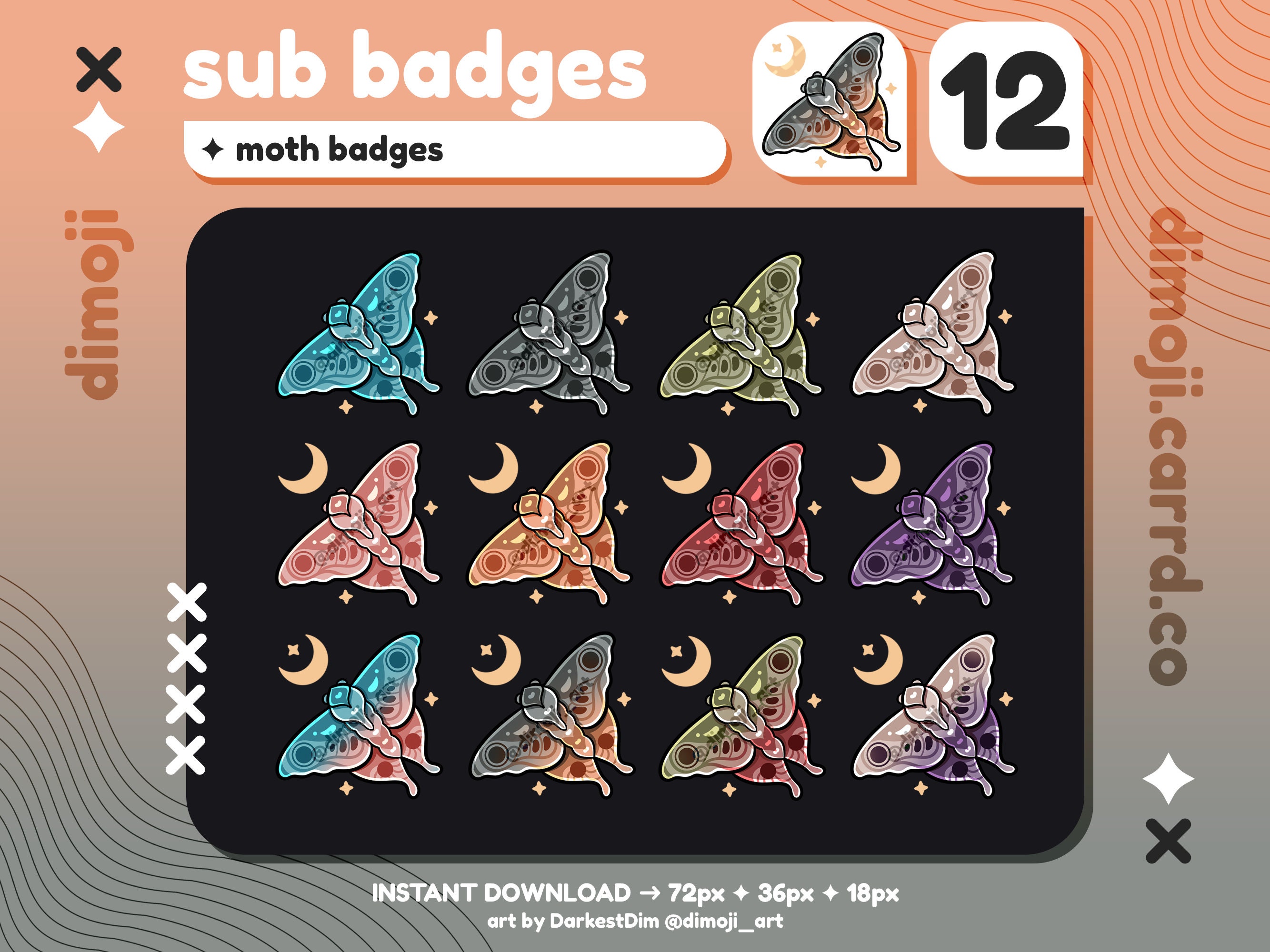 Moth Badges | Twitch/youtube/discord | Bit Badges | Twitch Sub Badges ...