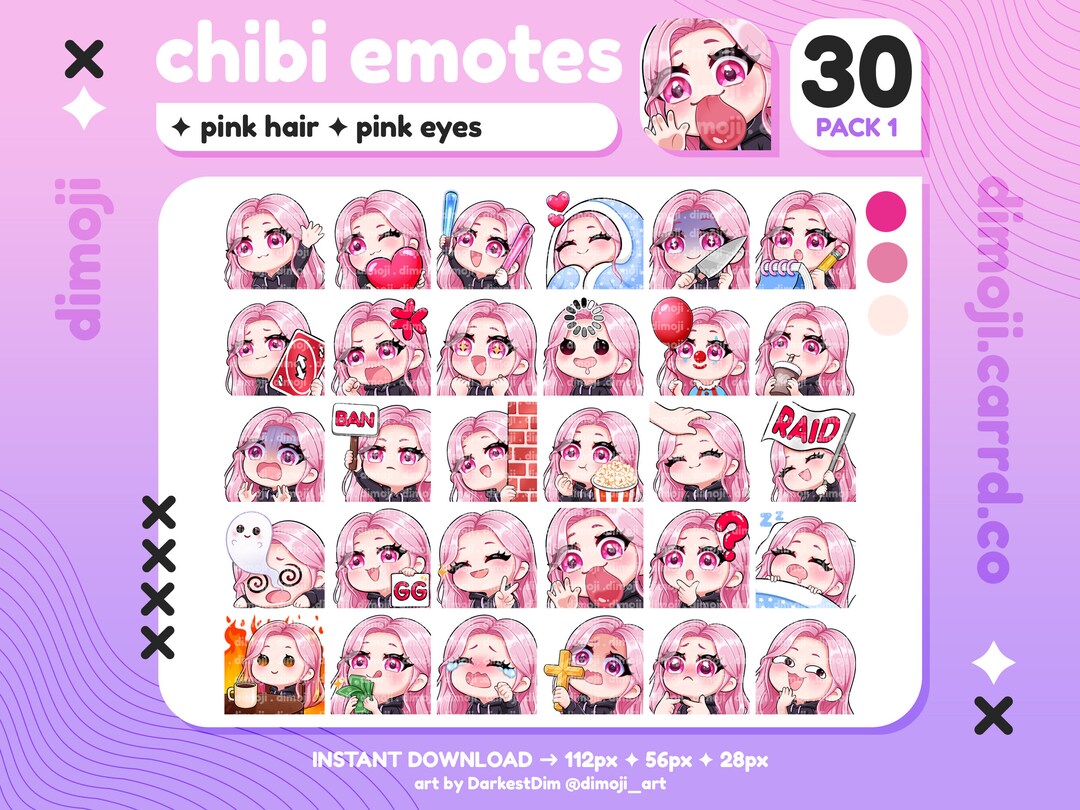X30 Chibi Emotes | EMOTE BUNDLE 1/3 | Pink Hair/pink Eyes | Twitch ...