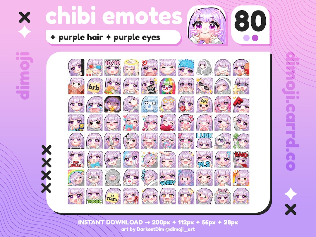 P2U Cute Chibi Purple Hair/purple Eyes Emote MEGA PACK X80 | Emotes ...