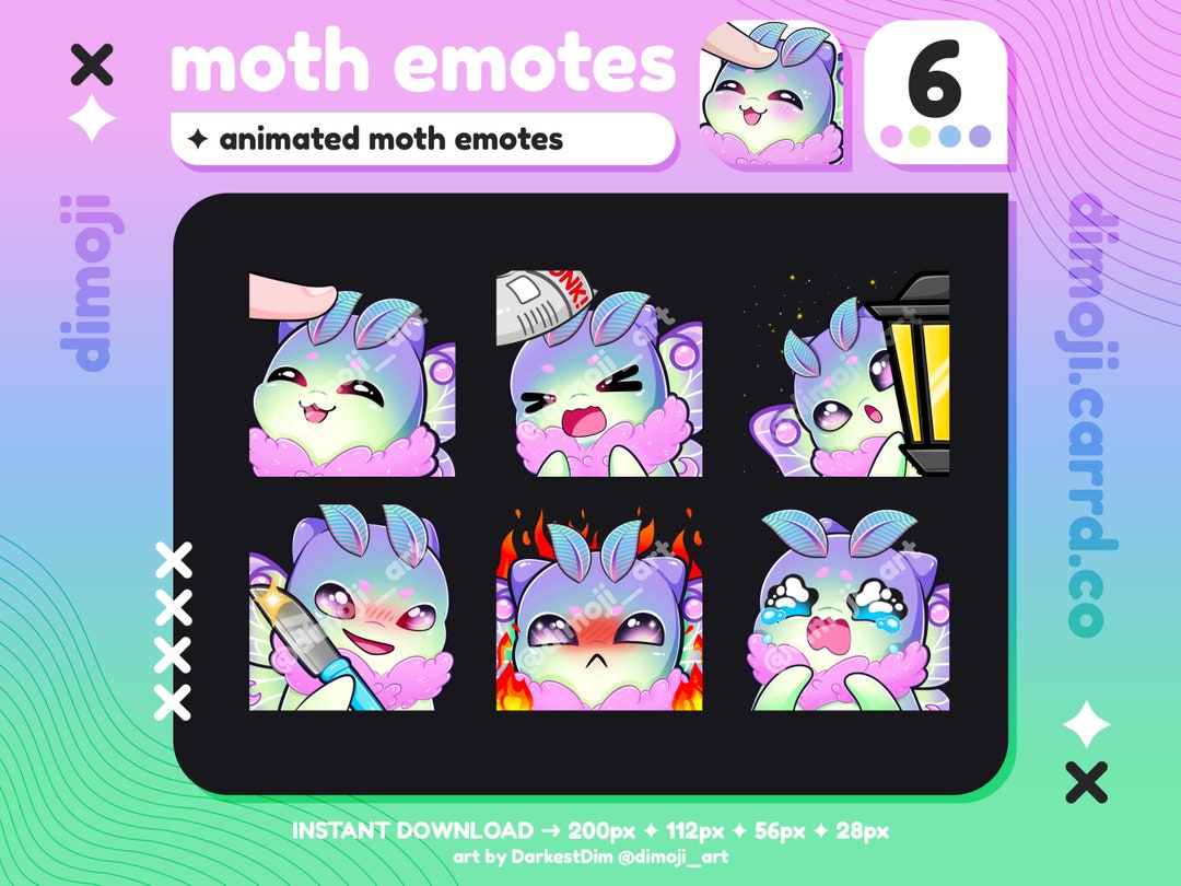 Cute Moth Animated Emotes X6 | GIF Emotes Pack | Twitch/discord/youtube ...
