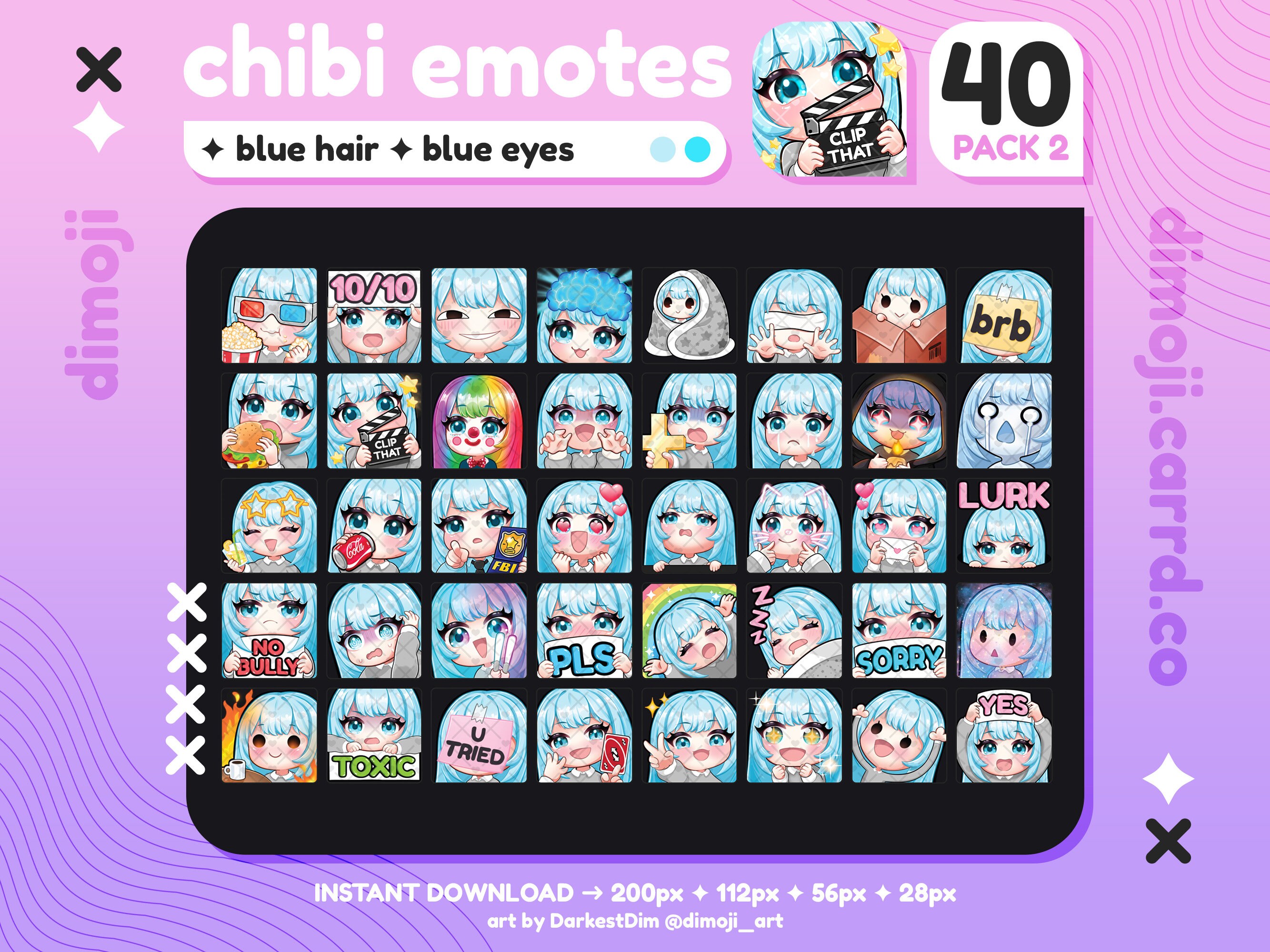 P2U Cute Chibi Blue Hair/blue Eyes Emote PACK 2 X40 Emotes BUNDLE ...