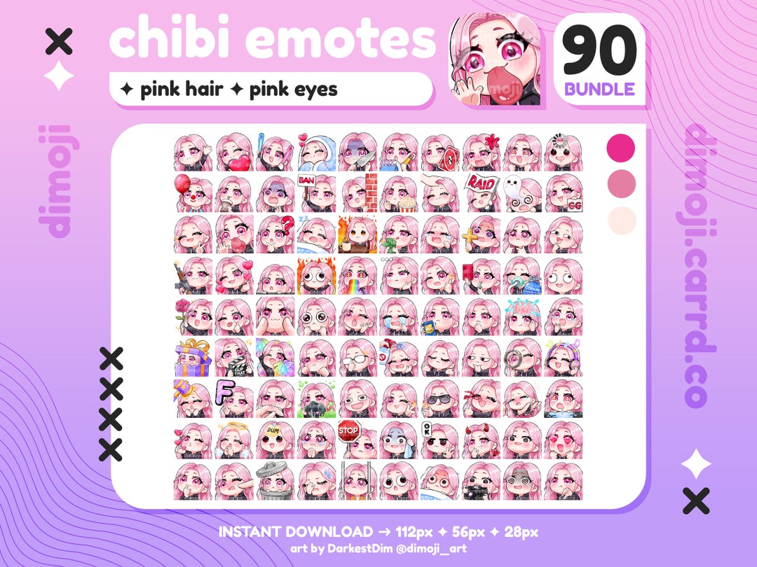 X90 Chibi Emotes | MEGA PACK/BUNDLE | Pink Hair/pink Eyes | Twitch ...