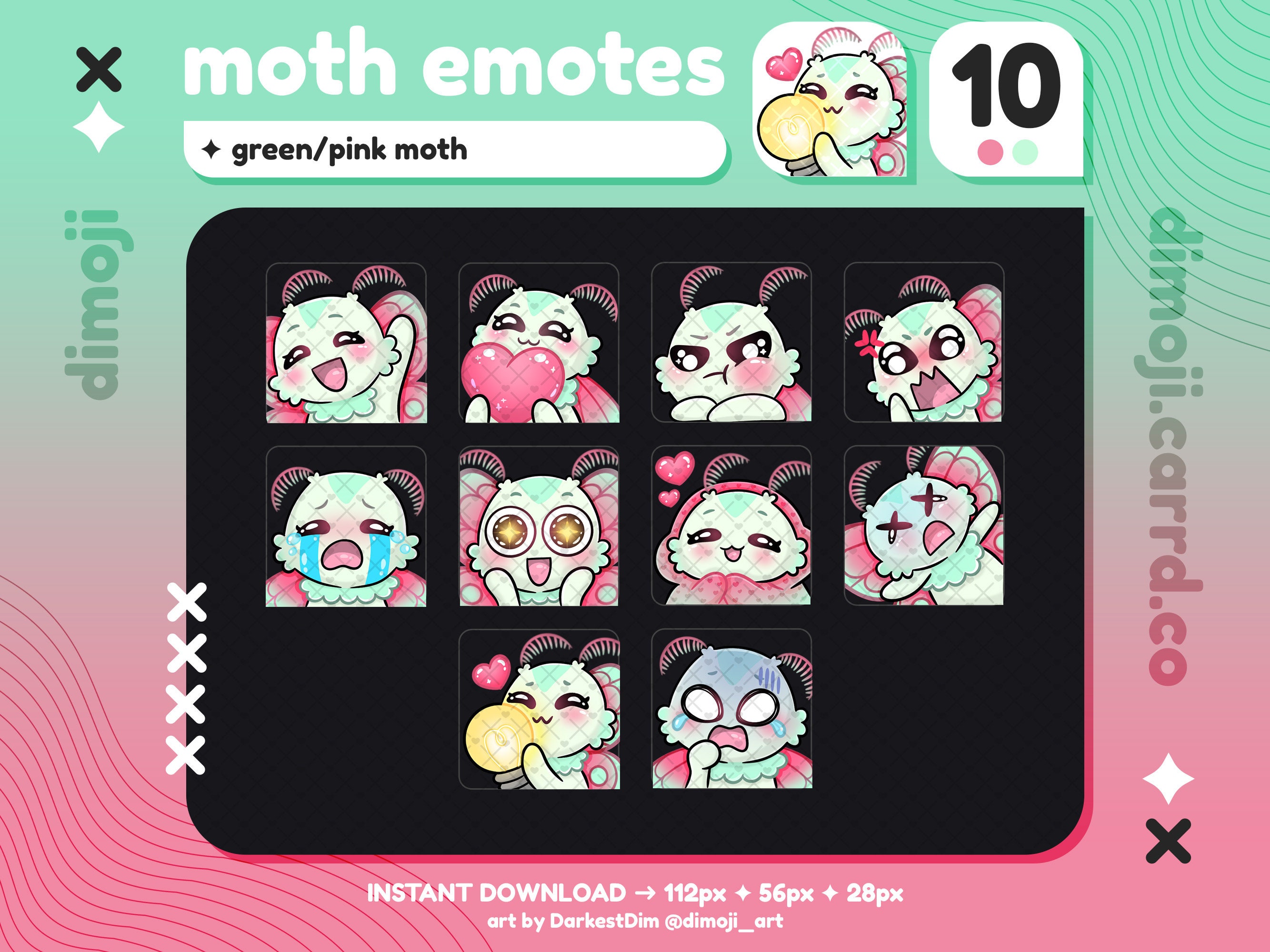 P2U Cute Moth Emotes X10 Emotes Pack Twitch/discord/youtube/streaming ...
