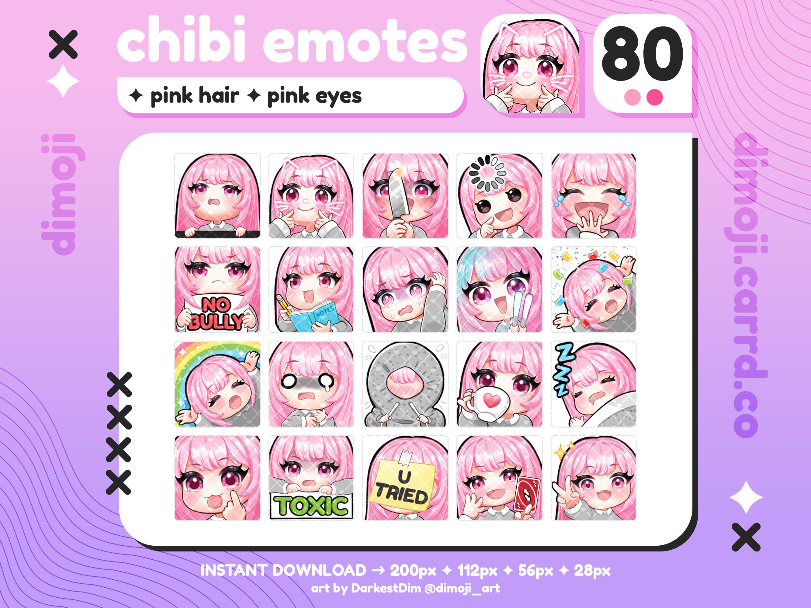 P2U Cute Chibi Pink Hair/pink Eyes Emote MEGA PACK X80 | Emotes BUNDLE ...