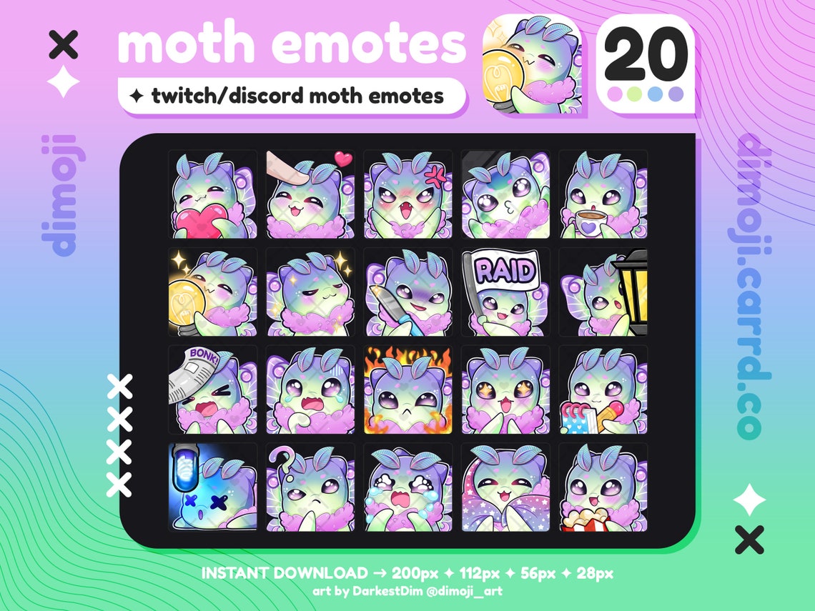 Cute Moth Emotes X20 | Emotes Pack | Twitch/discord/youtube/streaming ...