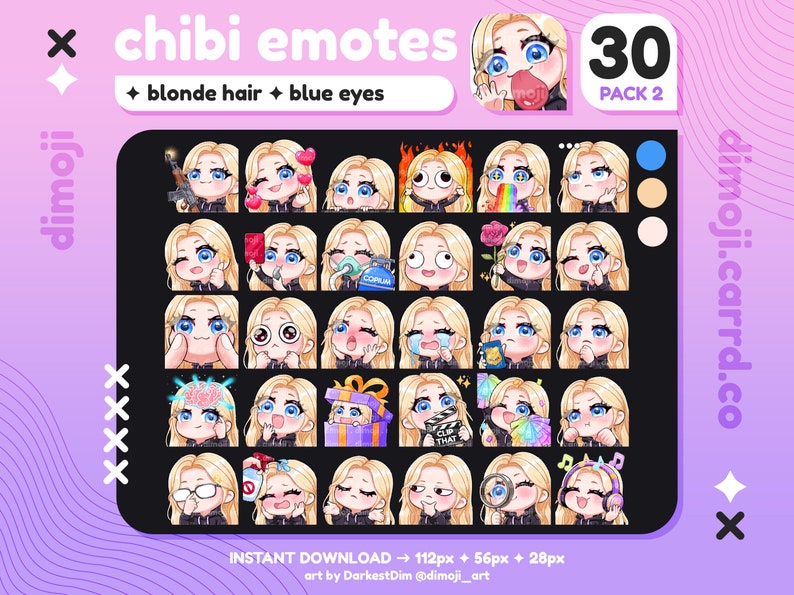 X30 Chibi Emotes EMOTE BUNDLE 2/3 Blonde Hair/blue Eyes Twitch/discord ...