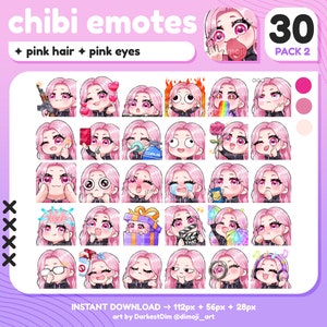 X30 Chibi Emotes EMOTE BUNDLE 2/3 Pink Hair/pink Eyes Twitch/discord ...