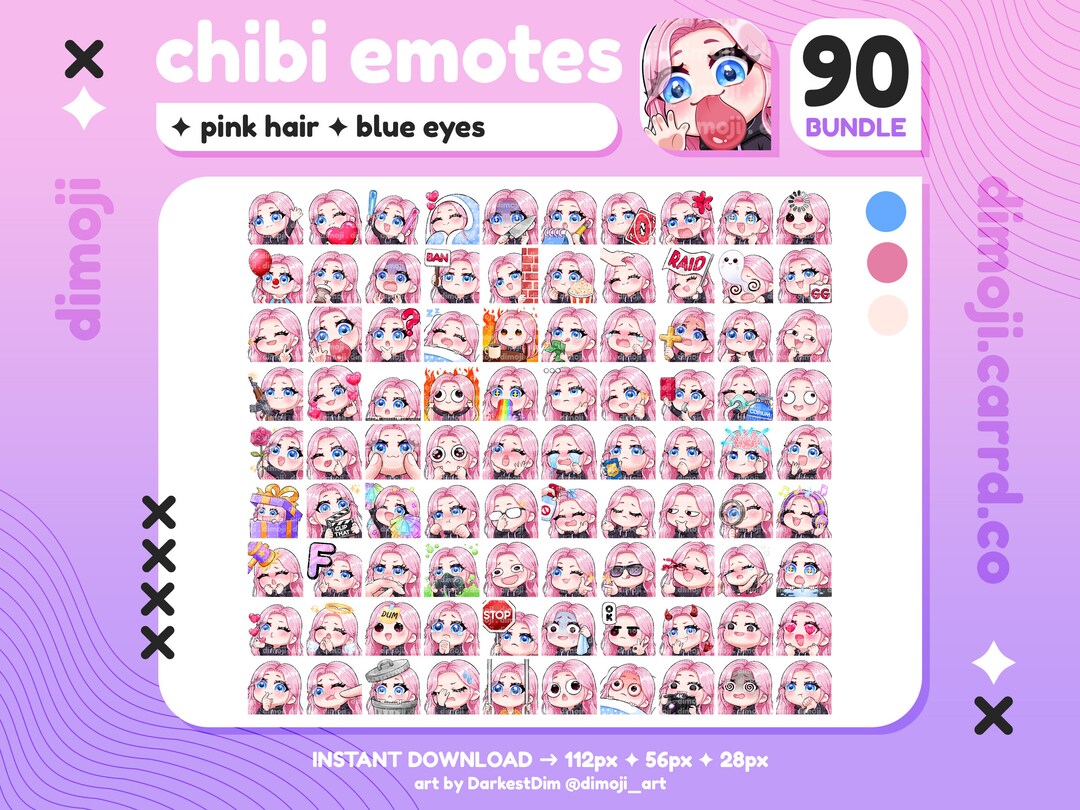 X90 Chibi Emotes | MEGA PACK/BUNDLE | Pink Hair/blue Eyes | Twitch ...