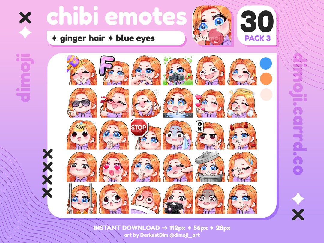 X30 Chibi Emotes | EMOTE BUNDLE 3/3 | Red/ginger Hair/blue Eyes ...