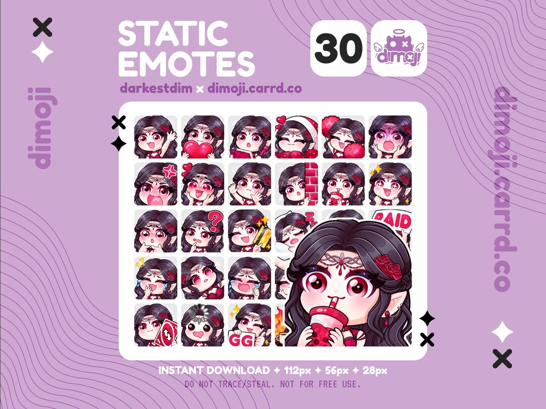 STATIC Chibi Elf Emotes | Black Hair/ Red Eyes | Emote Pack (PNG ...