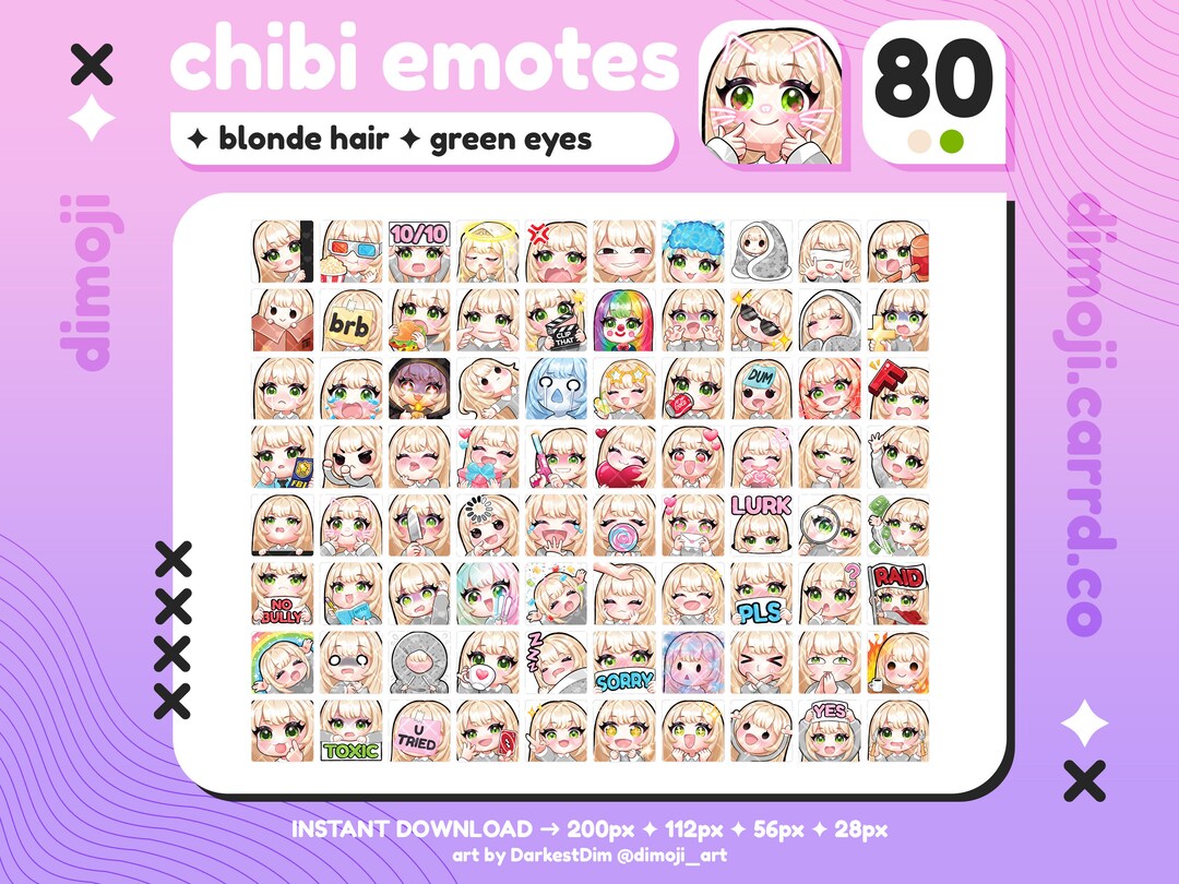P2U Cute Chibi Blonde Hair/green Eyes Emote MEGA PACK X80 Emotes BUNDLE ...