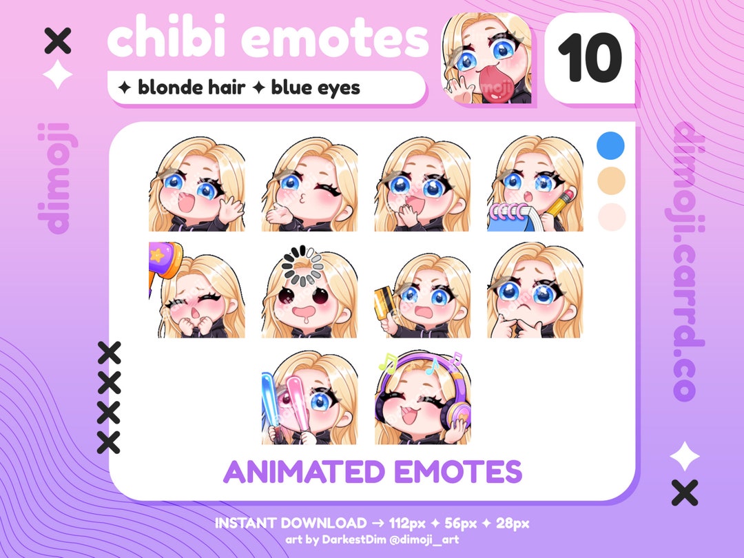 10x Chibi ANIMATED EMOTES | Blonde Hair/blue Eyes | Twitch/discord ...