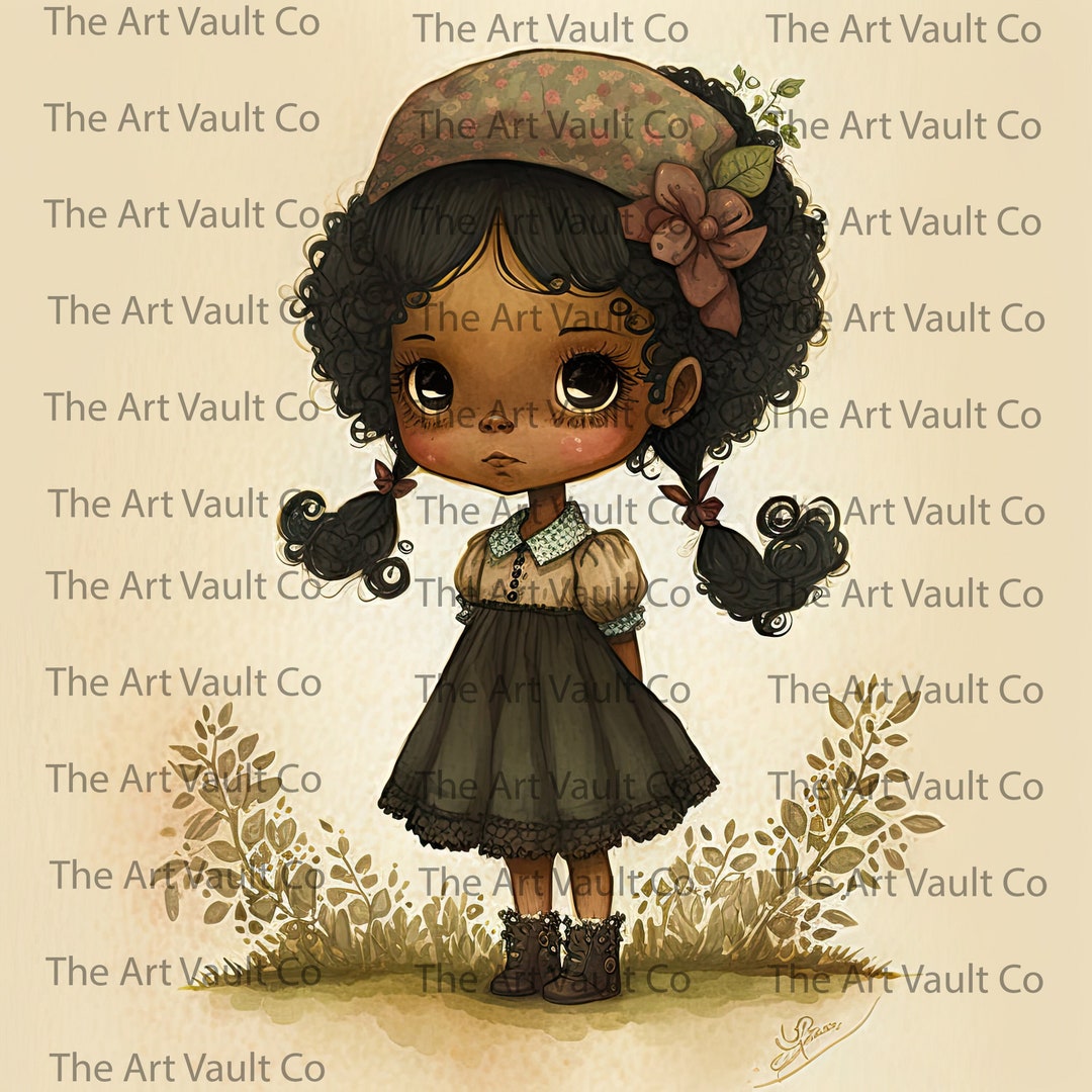 Watercolour Art Black Chibi Girl Cute Nursery Decor Wall - Etsy