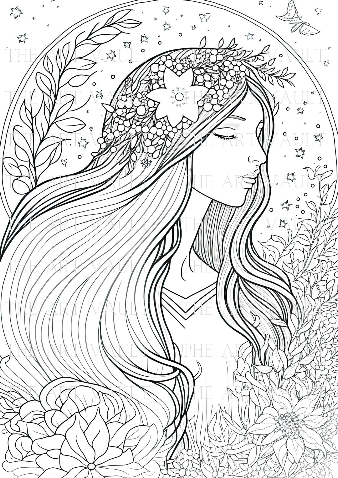 Goddess 16 Adult Coloring Page Stress Relief Page Goddess Art Premium ...