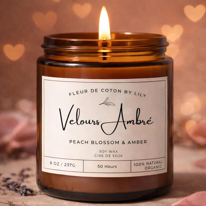 Velours Ambré – Warm Amber & Peach Blossom Candle 8OZ | Cozy Luxury Soy ...