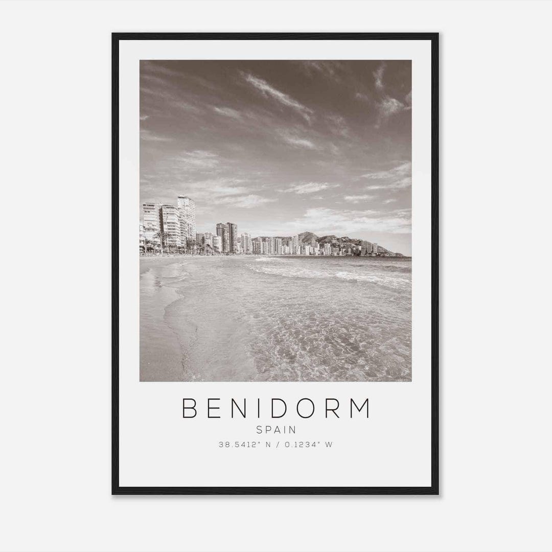 Benidorm Spain Travel Photo Poster BW, Benidorm Travel Print ...
