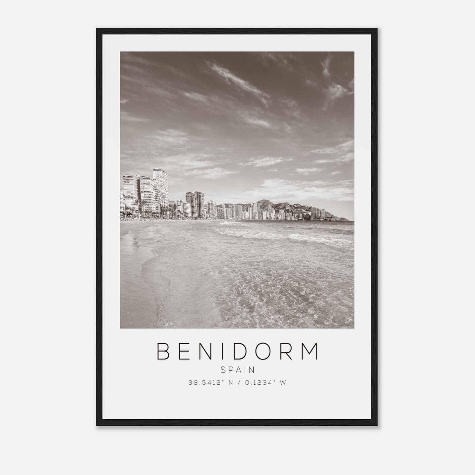 Benidorm Spain Travel Photo Poster BW, Benidorm Travel Print ...