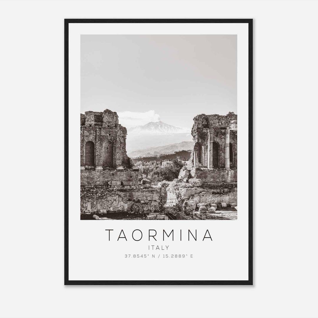 Taormina Italy Travel Photo Poster BW, Taormina Travel Print ...