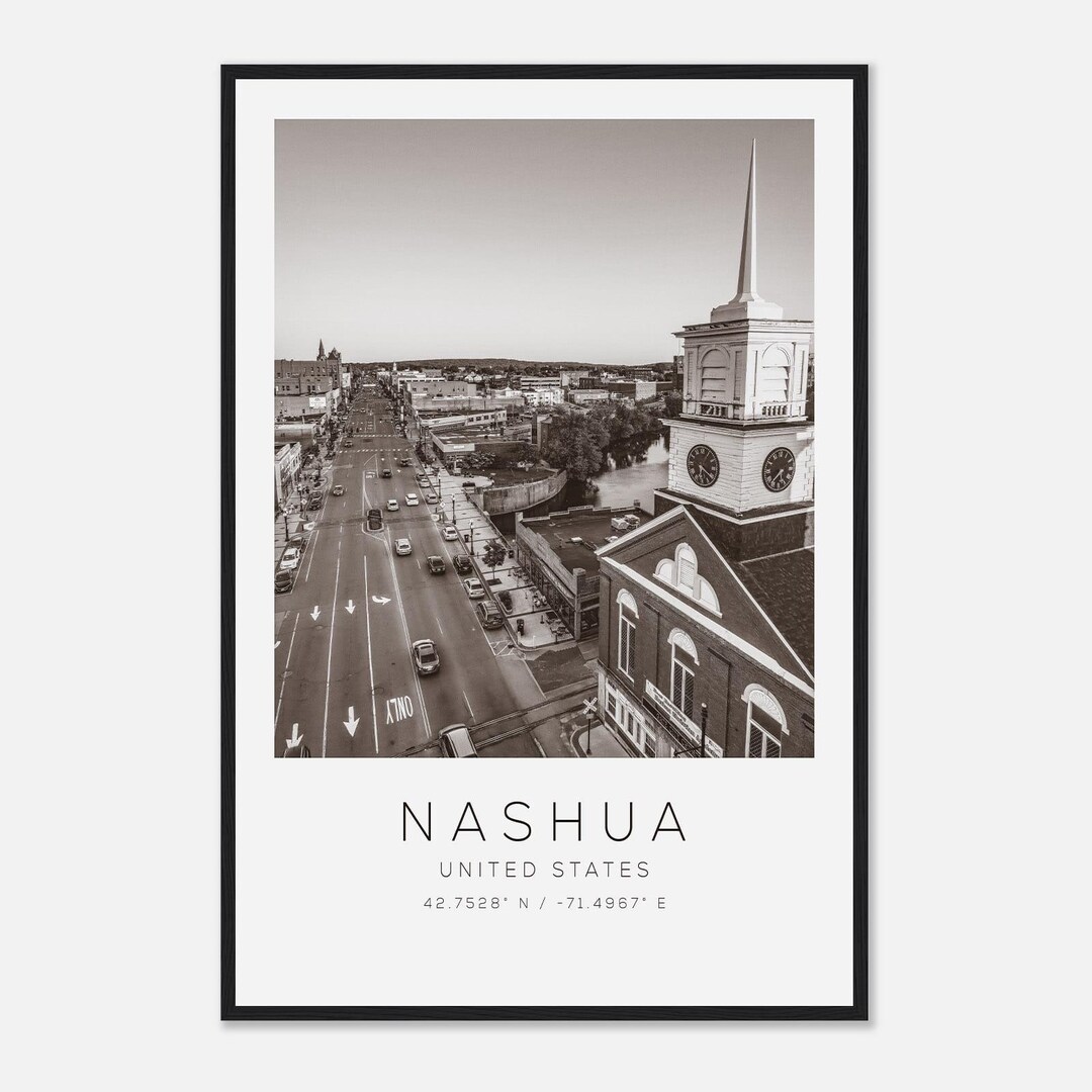 Nashua United States Travel Photo Poster BW, Nashua Travel Print ...