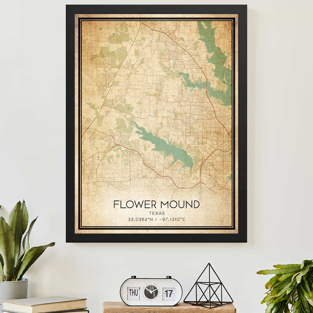 Vintage Flower Mound Texas Map Print Poster Custom Map Art - Etsy