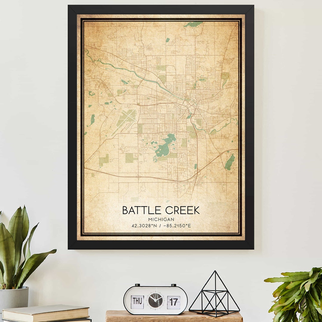 Vintage Battle Creek Michigan Map Print Poster Custom Map Art - Etsy
