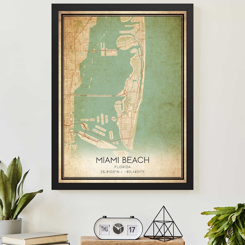 Vintage Miami Beach Florida Map Print Poster Custom Map Art - Etsy