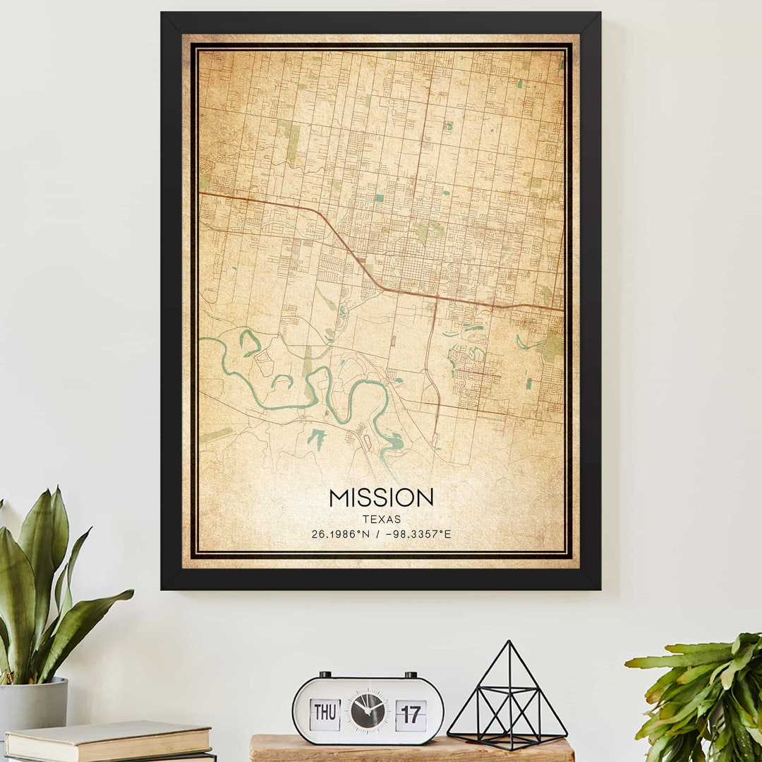 Vintage Mission Texas Map Print Poster Custom Map Art - Etsy