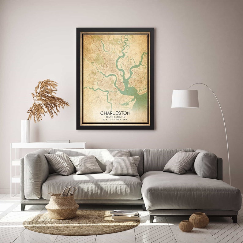 Vintage Charleston South Carolina Map Print Poster Custom Map Art - Etsy
