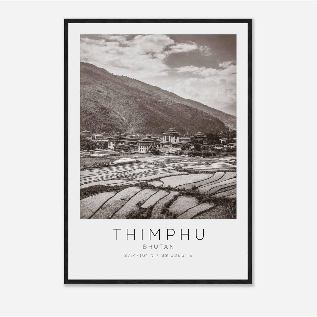 Thimphu Bhutan Travel Photo Poster BW, Thimphu Travel Print, Minimalist ...