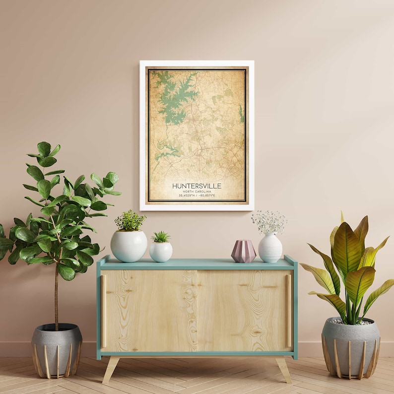 Vintage Huntersville North Carolina Map Print Poster Custom Map Art - Etsy