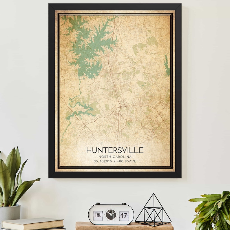 Vintage Huntersville North Carolina Map Print Poster Custom Map Art - Etsy