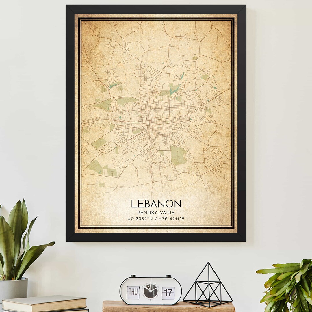 Vintage Lebanon Pennsylvania Map Print Poster Custom Map Art - Etsy