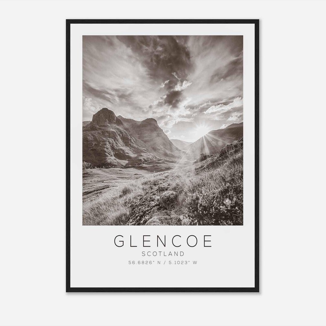 Glencoe Scotland Travel Photo Poster BW, Glencoe Travel Print ...