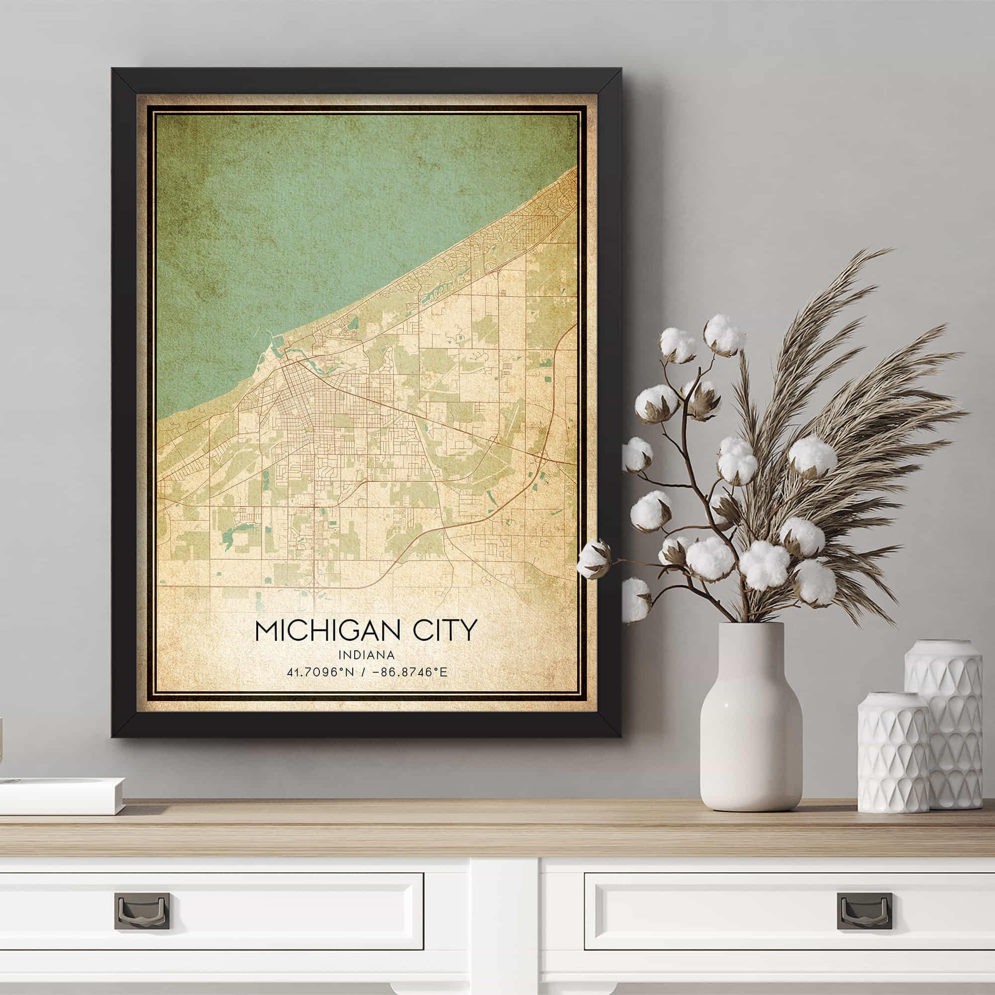 Vintage Michigan City Indiana Map Print Poster Custom Map Art - Etsy