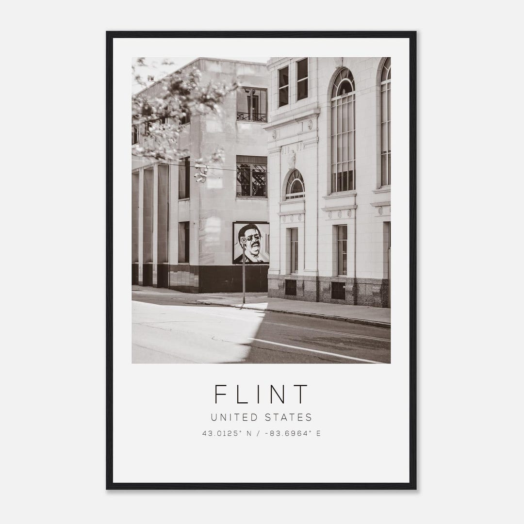 Flint United States Travel Photo Poster BW, Flint Travel Print ...