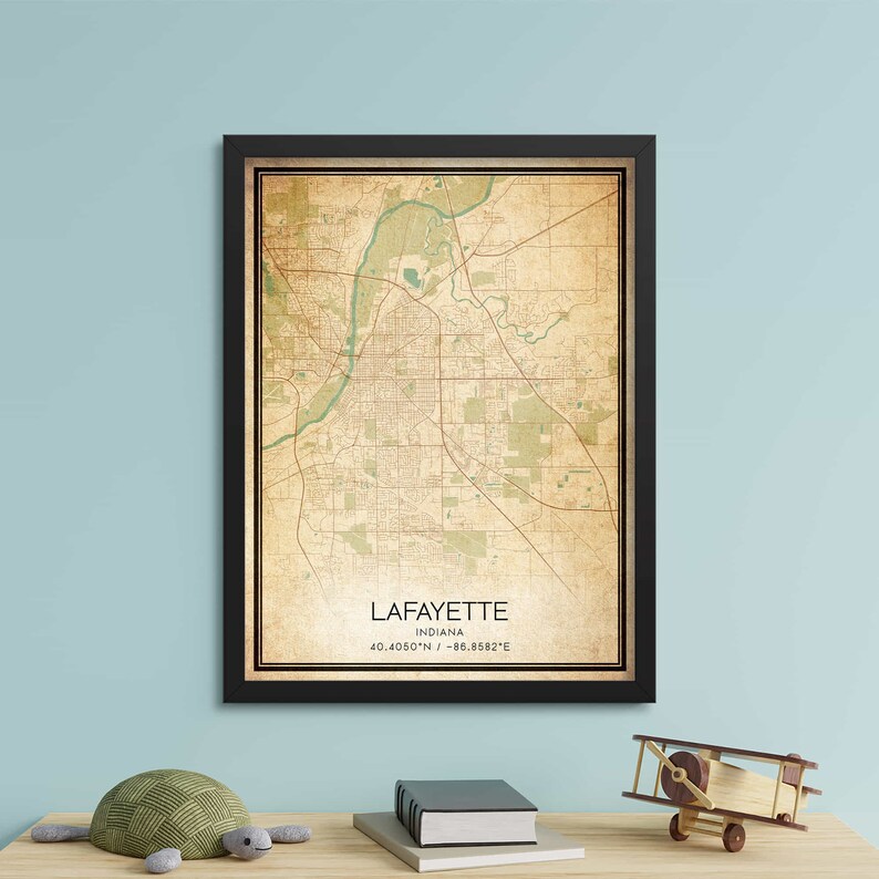 Vintage Lafayette Indiana Map Print Poster Custom Map Art - Etsy
