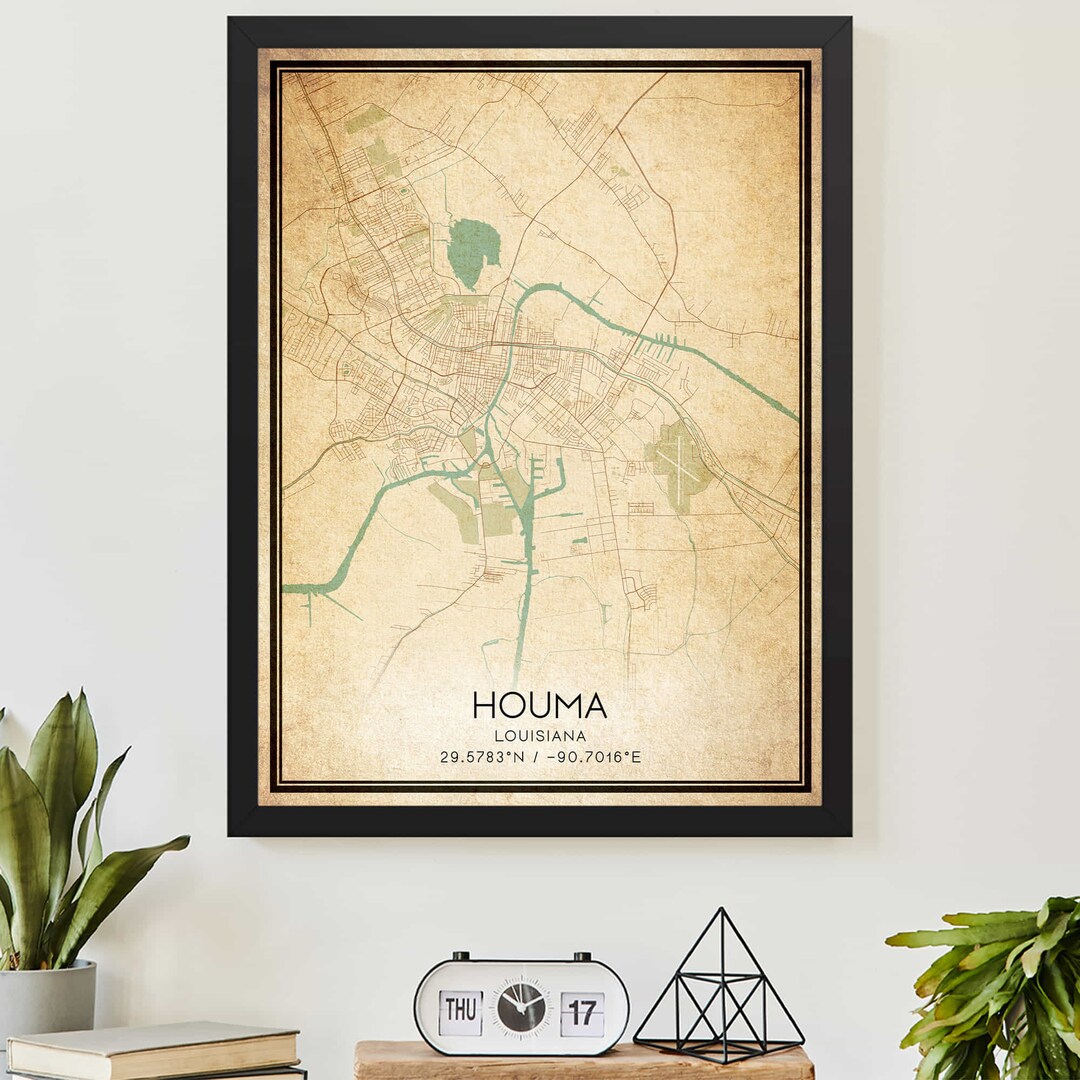 Vintage Houma Louisiana Map Print Poster Custom Map Art - Etsy