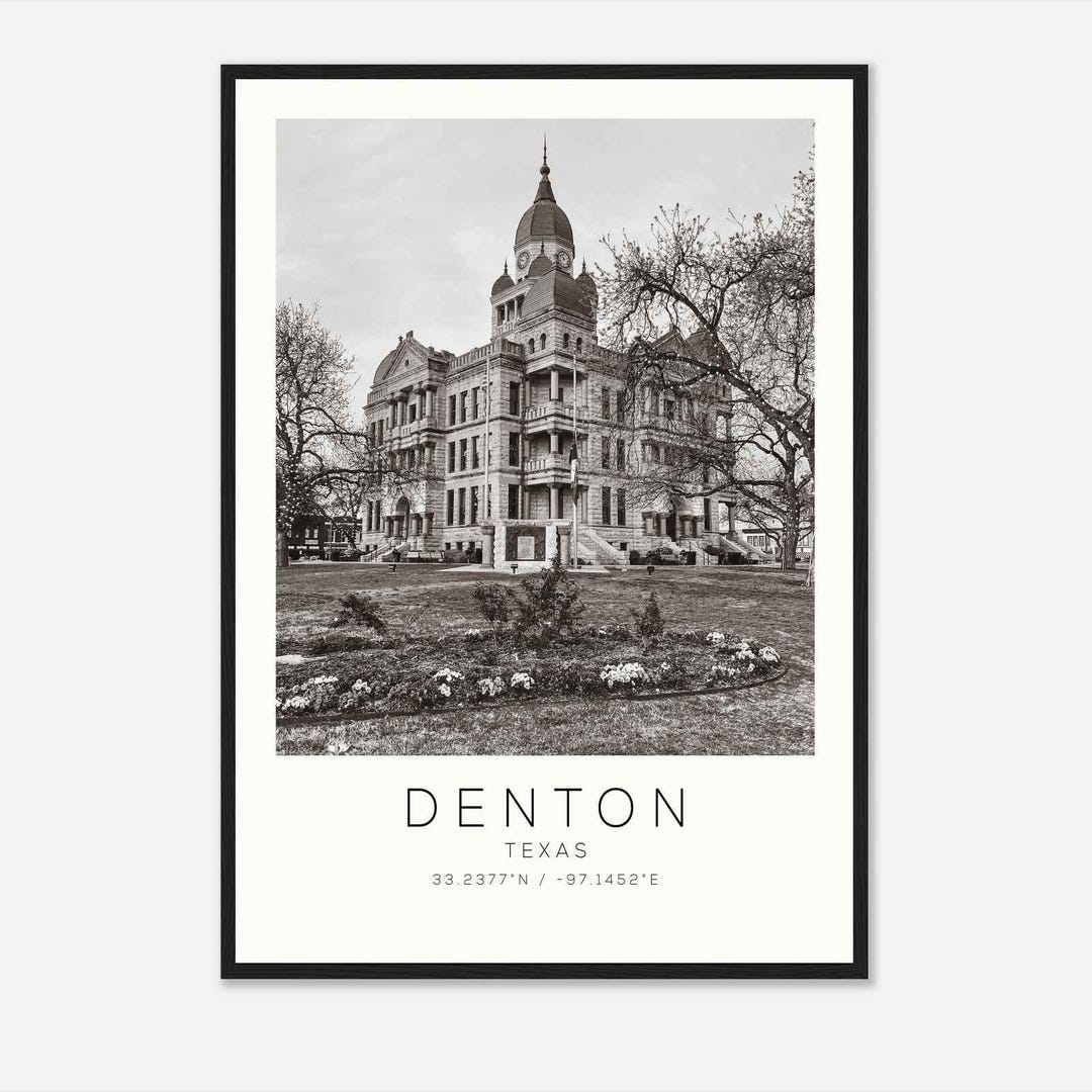 Denton Texas Photo Travel Poster, Denton Travel Print, Minimalist ...
