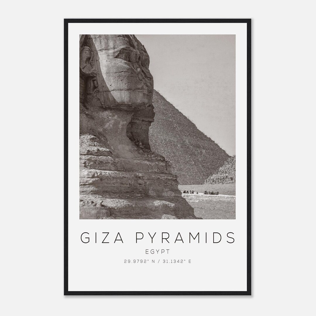 Giza Pyramids Egypt Travel Photo Poster BW, Giza Pyramids Travel Print ...