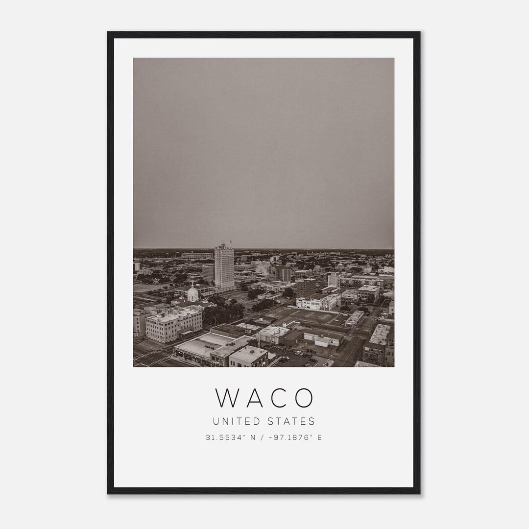 Waco United States Travel Photo Poster BW, Waco Travel Print ...