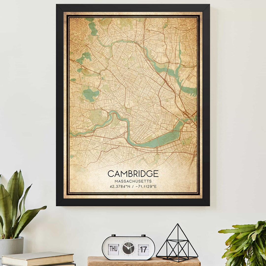 Vintage Cambridge Massachusetts Map Print Poster Custom Map Art - Etsy