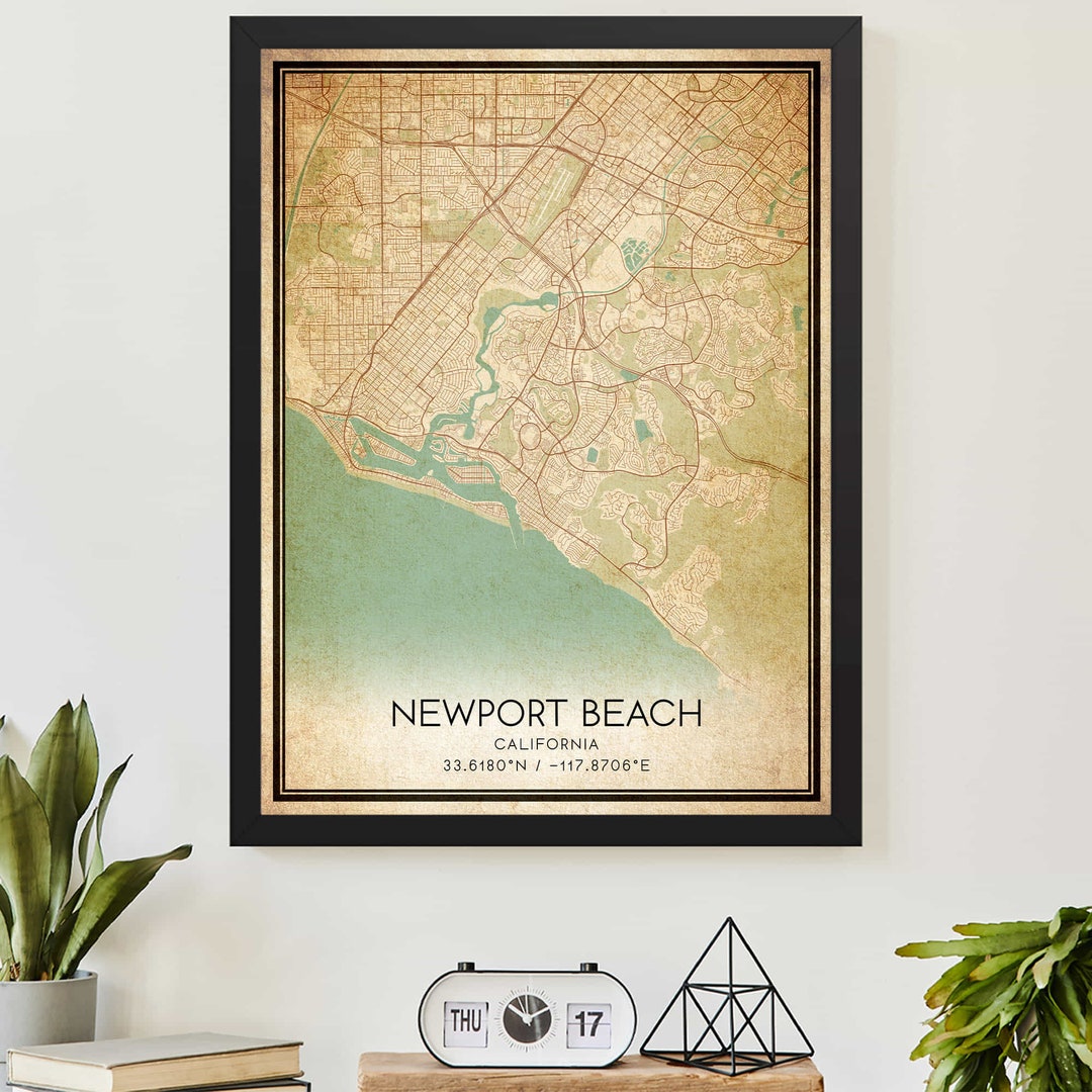 Vintage Newport Beach California Map Print Poster Custom Map Art - Etsy