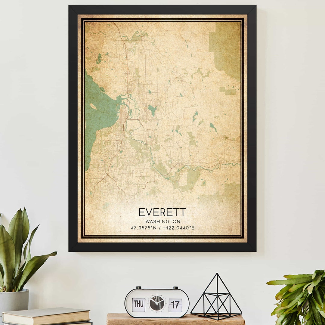 Vintage Everett Washington Map Print Poster Custom Map Art - Etsy